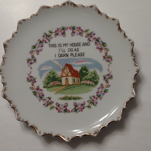 Wall Decor | Decorative Plate With Cottage Scene And Floral Border ...